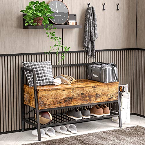 IRONCK Storage Bench, Industrial Shoe Rack Bench with Storage Box, Holds Up to 240 LB Shoe Organizer for Entryway, Bedroom, Closet & Hallway, Entryway Bathroom