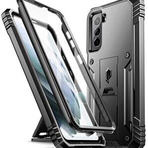 Poetic Revolution Case for Samsung Galaxy S21 5G 6.2 inch, Built-in Screen Protector Work with Fingerprint ID, Full Body Rugged Shockproof Protective Cover Case with Kickstand, Black