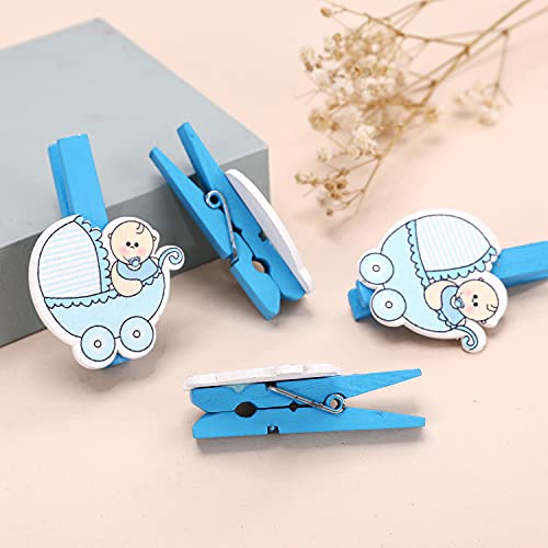 48 pcs Small Clothes Pins Baby Shower Clothespin Boy Party Favors- Clothespins for Crafts Photos Wooden Paper Picture Clips Decorative Little Clothes Pins for Hanging Pictures Baby Shower Decor Clip