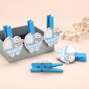 48 pcs Small Clothes Pins Baby Shower Clothespin Boy Party Favors- Clothespins for Crafts Photos Wooden Paper Picture Clips Decorative Little Clothes Pins for Hanging Pictures Baby Shower Decor Clip