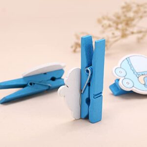 48 pcs Small Clothes Pins Baby Shower Clothespin Boy Party Favors- Clothespins for Crafts Photos Wooden Paper Picture Clips Decorative Little Clothes Pins for Hanging Pictures Baby Shower Decor Clip