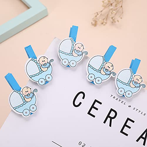 48 pcs Small Clothes Pins Baby Shower Clothespin Boy Party Favors- Clothespins for Crafts Photos Wooden Paper Picture Clips Decorative Little Clothes Pins for Hanging Pictures Baby Shower Decor Clip