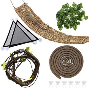 hamiledyi bearded dragon tank accessories lizard large hammock jungle climber vines flexible leaves bendable vine artificial branch habitat reptile decor for chameleon, lizards,gecko,snakes