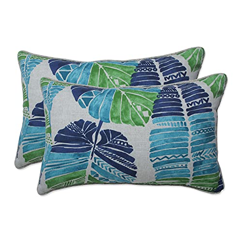 Pillow Perfect Outdoor/Indoor Hixon Caribe Lumbar Pillows, 11.5" x 18.5", Blue, 2 Count