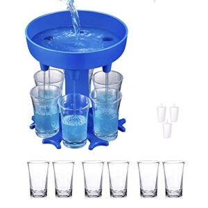 6 shot glass dispenser, 6 way shot dispenser with glasses for filling liquids, liquor iced beverage dispenser automatic wine dispenser bar shot drink dispenser for parties, housewarming gift (blue)