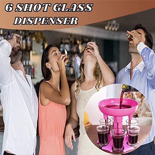 6 Shot Glass Dispenser, 6 Way Shot Dispenser with Glasses for Filling Liquids, Liquor Iced Beverage Dispenser Automatic Wine Dispenser Bar Shot Drink Dispenser for Parties, Housewarming Gift (Blue)