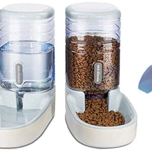 Ika Omnis Automatic Dog Cat Feeder and Water Dispenser Set with Food Scoop for Small/Medium Pet Puppy Kitten - Big Capacity 1 Gallon x 2