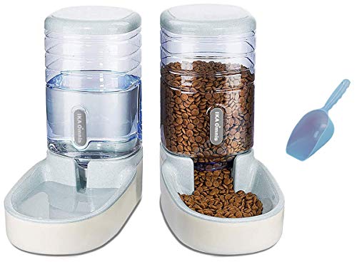 Ika Omnis Automatic Dog Cat Feeder and Water Dispenser Set with Food Scoop for Small/Medium Pet Puppy Kitten - Big Capacity 1 Gallon x 2