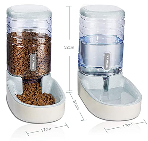 Ika Omnis Automatic Dog Cat Feeder and Water Dispenser Set with Food Scoop for Small/Medium Pet Puppy Kitten - Big Capacity 1 Gallon x 2