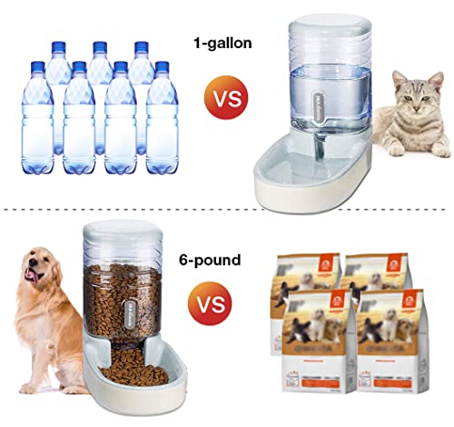 Ika Omnis Automatic Dog Cat Feeder and Water Dispenser Set with Food Scoop for Small/Medium Pet Puppy Kitten - Big Capacity 1 Gallon x 2