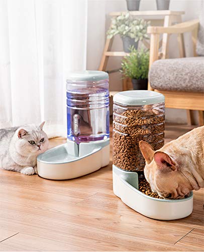 Ika Omnis Automatic Dog Cat Feeder and Water Dispenser Set with Food Scoop for Small/Medium Pet Puppy Kitten - Big Capacity 1 Gallon x 2