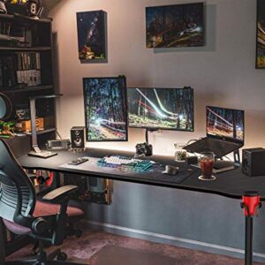 Homall 60 Inch Computer Gamer Desk with Full Desk Mouse Pad, Carbon Fiber Surface PC Table Adjustable Height, Gaming Rack, Headphone Hook and Cup Holder(Black)