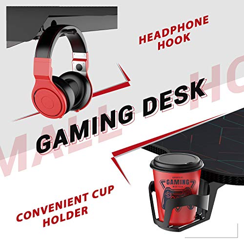 Homall 60 Inch Computer Gamer Desk with Full Desk Mouse Pad, Carbon Fiber Surface PC Table Adjustable Height, Gaming Rack, Headphone Hook and Cup Holder(Black)