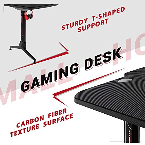 Homall 60 Inch Computer Gamer Desk with Full Desk Mouse Pad, Carbon Fiber Surface PC Table Adjustable Height, Gaming Rack, Headphone Hook and Cup Holder(Black)