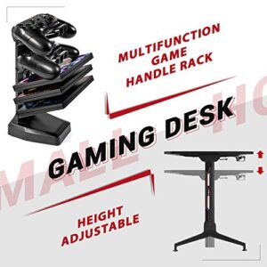 Homall 60 Inch Computer Gamer Desk with Full Desk Mouse Pad, Carbon Fiber Surface PC Table Adjustable Height, Gaming Rack, Headphone Hook and Cup Holder(Black)