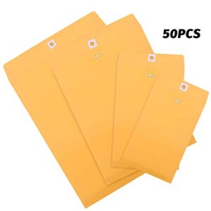 4 Sizes Clasp Envelopes Kraft Paper Catalog Clasp Envelope with Clasp Closure for Filing, Storing or Mailing Documents, 50 Pieces (Yellow,5 x7 In,6 x 9 In,9 x 12 In,10 x 13 In)