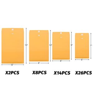 4 Sizes Clasp Envelopes Kraft Paper Catalog Clasp Envelope with Clasp Closure for Filing, Storing or Mailing Documents, 50 Pieces (Yellow,5 x7 In,6 x 9 In,9 x 12 In,10 x 13 In)