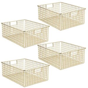 mDesign Metal Wire Bathroom Storage Basket Organizer with Handles - Organize Master/Guest Bathrooms, Linen, Hallway, or Entryway Closets, Bedroom, Laundry Room, Concerto Collection, 4 Pack, Soft Brass