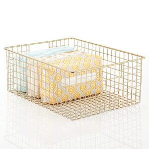 mDesign Metal Wire Bathroom Storage Basket Organizer with Handles - Organize Master/Guest Bathrooms, Linen, Hallway, or Entryway Closets, Bedroom, Laundry Room, Concerto Collection, 4 Pack, Soft Brass