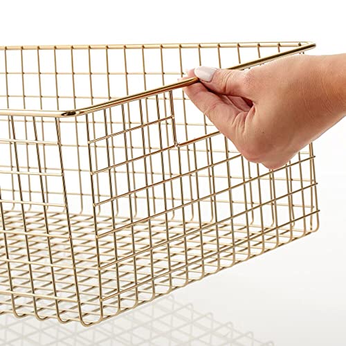 mDesign Metal Wire Bathroom Storage Basket Organizer with Handles - Organize Master/Guest Bathrooms, Linen, Hallway, or Entryway Closets, Bedroom, Laundry Room, Concerto Collection, 4 Pack, Soft Brass