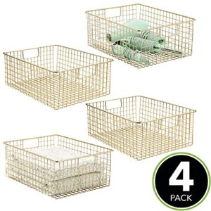 mDesign Metal Wire Bathroom Storage Basket Organizer with Handles - Organize Master/Guest Bathrooms, Linen, Hallway, or Entryway Closets, Bedroom, Laundry Room, Concerto Collection, 4 Pack, Soft Brass