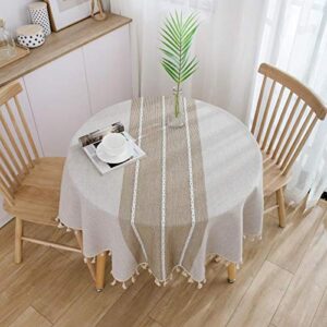 vonabem table cloth tassel cotton linen table cover for kitchen dinning wrinkle free table cloths (coffee, 60in round)