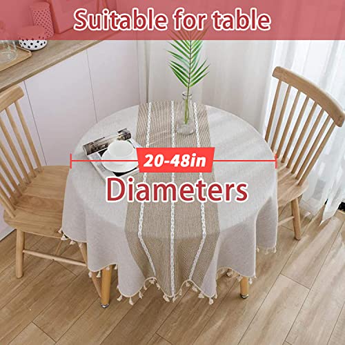 Vonabem Table Cloth Tassel Cotton Linen Table Cover for Kitchen Dinning Wrinkle Free Table Cloths (Coffee, 60in Round)