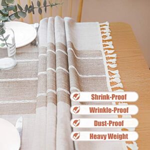 Vonabem Table Cloth Tassel Cotton Linen Table Cover for Kitchen Dinning Wrinkle Free Table Cloths (Coffee, 60in Round)