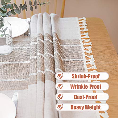 Vonabem Table Cloth Tassel Cotton Linen Table Cover for Kitchen Dinning Wrinkle Free Table Cloths (Coffee, 60in Round)