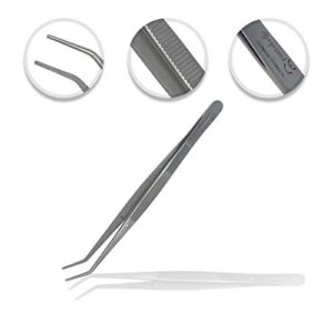 Cynamed Premium Dental College Tweezer Tools-Stainless Steel with Curved Serrated Tip Multipurpose Forceps for Oral Care Denture Teeth Cleaning (1)