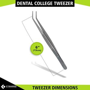 Cynamed Premium Dental College Tweezer Tools-Stainless Steel with Curved Serrated Tip Multipurpose Forceps for Oral Care Denture Teeth Cleaning (1)