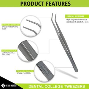 Cynamed Premium Dental College Tweezer Tools-Stainless Steel with Curved Serrated Tip Multipurpose Forceps for Oral Care Denture Teeth Cleaning (1)