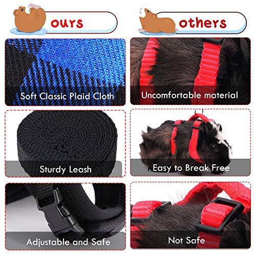 2 Pieces Guinea Pig Harness and Leash Plaid Hamster Harness with Safety Bell Adjustable Ferret Harness and Leash Set No Pulling Walking Vest for Ferret Chinchilla and Similar Small Animals (S)