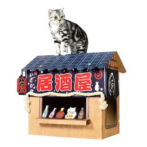 smile paws cardboard cat house with scratcher, cat condo, bed, toys, cat izakaya bar scratcher house for outdoor/indoor cats, cat play house & home décor, easy to assemble for cats bunny small animals