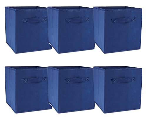 HOMESTO 11-Inch Fabric Foldable Storage Cubes Organizer with Handles - Collapsible Bins - Convenient for Organizing Clothes or Kids Toy Cubby (Navy, 6 Pack)