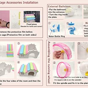 Nynelly Hamster Cage,Transparent Durable Small Animal Cage and Habitats House,Include Hamster Maze,Exercise Wheel, Water Bottle, Hamster Hideout, Food Bowl,Pink,13" L x 11.4" W x 11.4" H