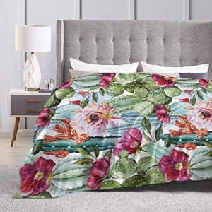 Cactus and Tropical Plants Soft Throw Blanket All Season Microplush Warm Blankets Lightweight Tufted Fuzzy Flannel Fleece Throws Blanket for Bed Sofa Couch 60"x50"