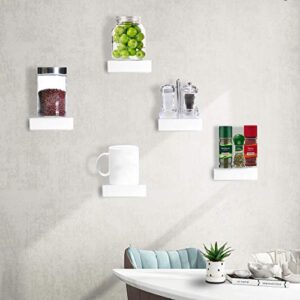 Ni Hao Decor Small Floating Shelves Wall Mounted Showcase Display Shelves with Invisible Brackets for Bedroom Living Room Bathroom Dressing Table Set of 5 White