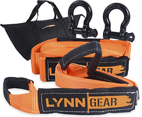 LYNN GEAR - 2PK Tow & Recovery Strap (32,000+ LB Break Strength) & D Ring Shackle Combo Kit | (1) 10' Strap, (1) 30' Strap, (2) Shackles & HD Tote | Vehicle Hauling, Offroad, Pickups & Trucks - Orange