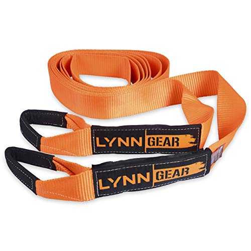 LYNN GEAR - 2PK Tow & Recovery Strap (32,000+ LB Break Strength) & D Ring Shackle Combo Kit | (1) 10' Strap, (1) 30' Strap, (2) Shackles & HD Tote | Vehicle Hauling, Offroad, Pickups & Trucks - Orange