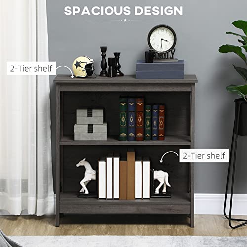 HOMCOM Industrial Style Corner Open Bookshelf with Storage Shelves and Metal X Bar Frame for Living Room, Dark Grey