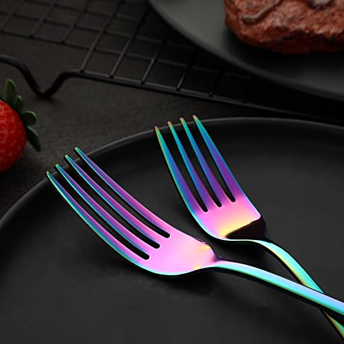 Rainbow Flatware Cutlery Silverware Set 20 Pieces, Stainless Steel Colorful Utensils, Tableware Set Service for 4, Include Knife/Fork/Spoon, Reusable, Mirror Polished, Dishwasher Safe