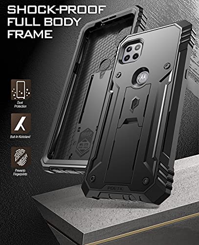 Poetic Revolution Series Case for Motorola Moto One 5G Ace (2021), Full-Body Rugged Dual-Layer Shockproof Protective Cover with Kickstand and Built-in-Screen Protector, Black