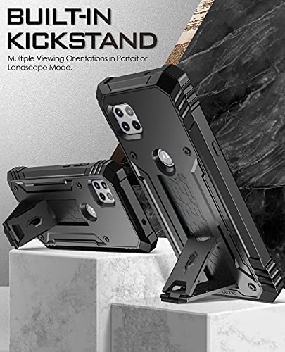 Poetic Revolution Series Case for Motorola Moto One 5G Ace (2021), Full-Body Rugged Dual-Layer Shockproof Protective Cover with Kickstand and Built-in-Screen Protector, Black