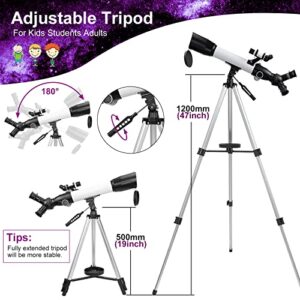 Telescope for Astronomy Beginners, 20-167X HD Telescope for Kids Adults, Rotable Lens, 60mm Aperture 500mm AZ Mount, with Carry Bag, Phone Adapter, Ajustable Tripod