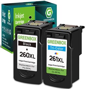 greenbox remanufactured pg-260xl cl-261xl ink cartridge replacement for canon 260 261 260xl 261xl ink cartridges, for pixma ts5320 ts6420 tr7020 all in one wireless printer(1 black, 1 tri-color)