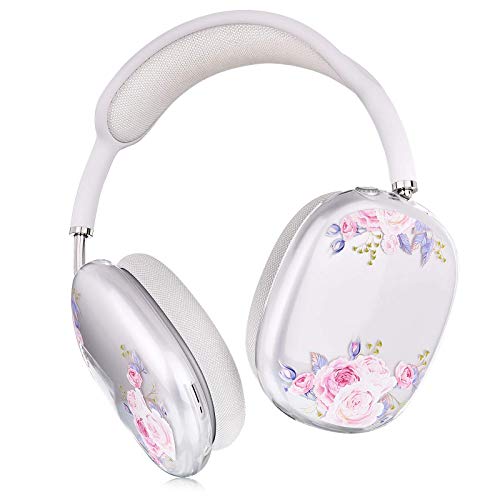 MOFREE Case Compatible for AirPods Max Headphones,Cute Flower Clear TPU Shock-Proof and Shatter-Resistant Protective Full Cover Case for AirPods Max(Pink Flower)