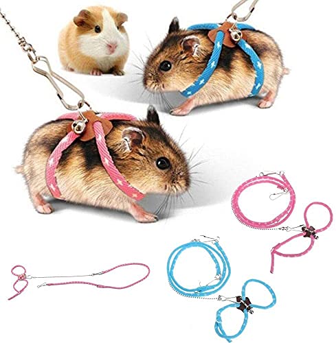 SALUTUYA Small Animal Harness Leash, Squirrel Traction Rope Adjustable Hamster Harness Lightweight for Sugar Glider Squirrel Hedgehog(Pink)