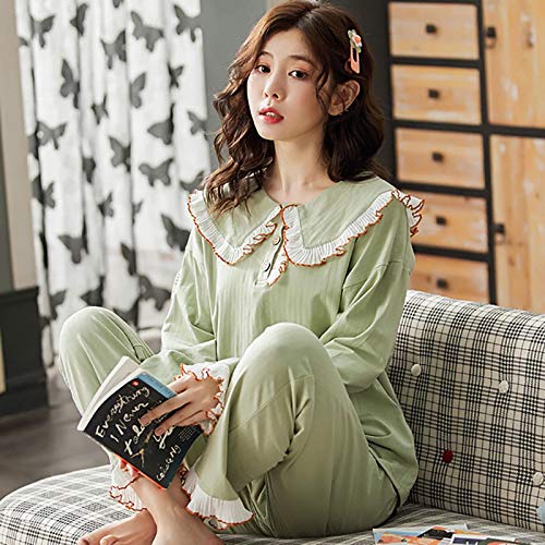 STJDM Nightgown,Spring Soild Black Pajama Sets for Women Autumn Fashion Soft Satin Sleepwear Cotton Home Silk Nightwear L 5