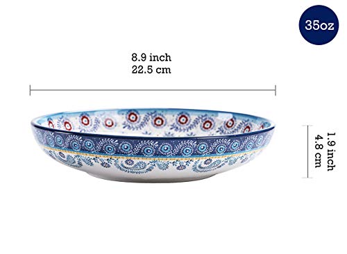 Bico Blue Talavera Ceramic 12 pcs Dinnerware Set, Service for 4, Inclusive of 11 inch Dinner Plates, 8.75 inch Salad Plates and 35oz Dinner Bowls, for Party, Microwave & Dishwasher Safe